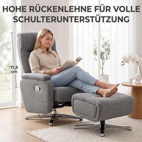 HOMCOM Relaxační křeslo manuálně nastavitelné, lounge křeslo s podnožkou, tmavě šedá