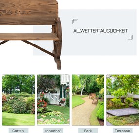 Zahradní lavice pro 2 osoby, masivní dřevo, rustikální design kol, nosnost 250 kg, 114 cm, tmavě hnědá