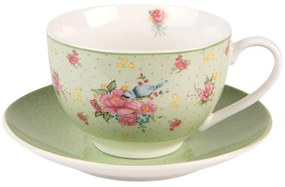 Clayre & Eef - porcelánový šálek s podšálkem CHEERFUL BIRDIE 200 ml