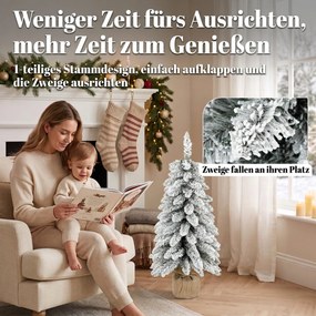 HOMCOM Umělý vánoční strom, 90 cm (3 ft), štíhlý „pencil“ strom s 107 větvičkami, juta základna, bílý