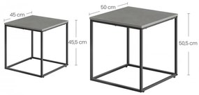 Set dvou čtvercových konferenčních stolků - beton (černé nohy)
