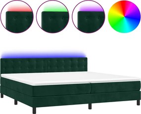 Box spring postel s matrací a LED tmavě zelená 200x200 cm samet 3134666