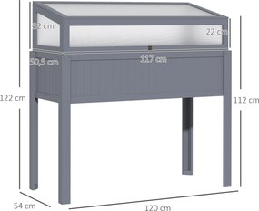 Outsunny Dřevěný Zahradní Záhon s Krytem 2-v-1 Skleník pro Rajčata Zeleninový Záhon Bylinkový Záhon na Balkon a Terasu Polykarbonát Šedý 120 x 54 x 1…