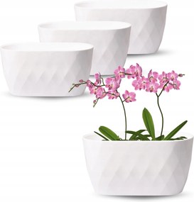 3 x Květináč Obal Na Květináč Plastový Oválný 29 Cm Bílý