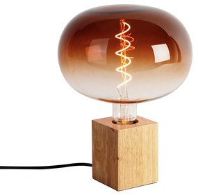 Venkovská stolní lampa přírodní dřevo včetně LED G220 - Bloc