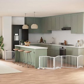 Zábrana pro psy s dvířky skládací 6 panelů bílá 480 cm topol 3155617