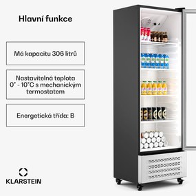 Klarstein Chladnička na nápoje GrandCooler, 306 l, LED osvětlení, s kolečky, 4 police