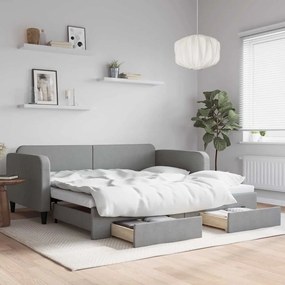 Válenda s přistýlkou a zásuvkami světle šedá 100x190 cm textil 3196895
