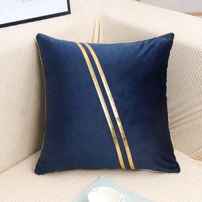 Luxusní sametový povlak na polštář se zlatým proužkem (45x45 cm) Barva: A - tmavě modrá