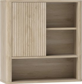 HOMCOM Nástěnná skříňka do koupelny s nastavitelnými policemi, sklápěcími dveřmi a zakřiveným designem 60x20x62 cm Přirodní