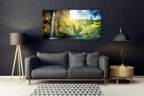 akrylový obraz Vodopád Stromy Krajina 120x60 cm