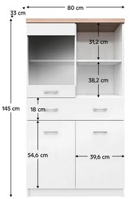 Kondela Vitrína 2D1W1S / 80, bílá / dub sonoma, TOPTY TYP 02