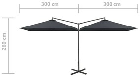vidaXL Marketos Dvojitý zahradní slunečník s ocelovou tyčí antracit 600x300 cm