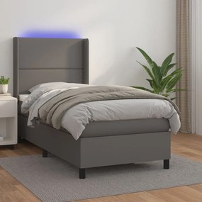 vidaXL Box spring postel s matrací a LED 90x200 cm umělá kůže [3139306] Barva: Šedá