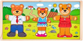 WOODY DŘEVO Šatní skříň Medvědí rodinka vkládací puzzle 54 dílků v boxu 90819