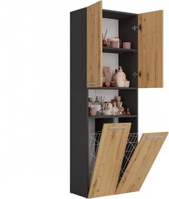 Koupelnový sloupek se 2 koši na prádlo NEL 2K DK antracit/dub artisan