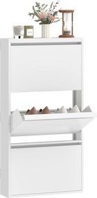HOMCOM kovová skříňka na boty s 3 výklopnými přihrádkami — úzká nástěnná skříňka na 6 párů, 55 × 15 × 105,5 cm, bílá | Aosom