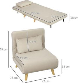 HOMCOM 3 v 1 Rozkládací Křeslo, Sofabed s Funkcí Postele, Polštář na Bedra, Sklopné Křeslo s Nastavitelným Opěradlem, Chaise Lounge v Sametovém Vzhle…