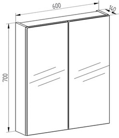 Mereo Mereo, Koupelnová skříňka zrcadlová 60 cm, galerka, 2 x dvířka, Multidecor, CN798G62DUO1