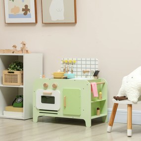 AIYAPLAY Dětská hrací sada do kuchyně, MDF, 15 doplňků, skříňky, 40 cm, od 3 let, zelená