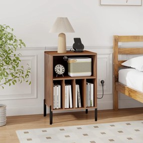 Costway Stolek na gramofon s nabíjením a přihrádkami, hnědý