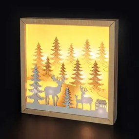 Solight LED 3D dřevěná vánoční dekorace v rámu / 12x LED / časovač / 2