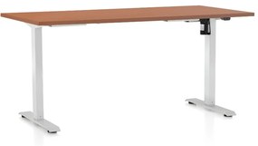 Výškově nastavitelný stůl OfficeTech A, 160 x 80 cm, bílá podnož, třešeň
