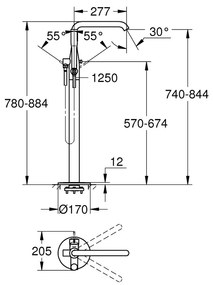 Grohe Essence - Páková vanová baterie, DN 15, montáž do podlahy, Hard Graphite 23491A01