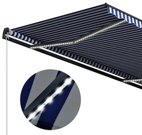 vidaXL Markýza se senzorem větru a LED světlem 450 x 300 cm modrobílá