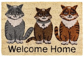 Kokosová vnitřní čistící vstupní rohož FLOMA Ruco Welcome home Cats - 40 x 60 x