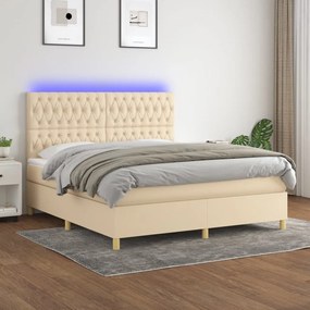 Box spring postel s matrací a LED krémová 180x200 cm textil,  3135698