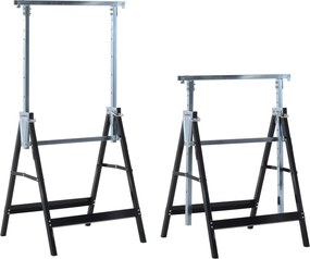 HOMCOM 2 x lešení kozlík skládací výškově nastavitelný do 200 kg z oceli černé barvy 68 x 58 x 80-130 cm pro stavební práce a kutily |