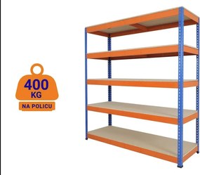 Fistar Regál 312x180x50 cm PROFESIONÁLNÍ lakovaný 5-policový, nosnost 2000 kg - MODRO-ORANŽOVÝ
