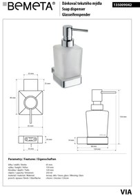 Bemeta Design VIA: Dávkovač mýdla, 250 ml -