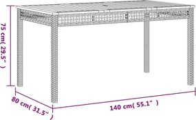 vidaXL Zahradní stůl béžový 140 x 80 x 75 cm polyratan akáciové dřevo [366276] Barva: béžová a hnědá