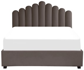 Sametová postel s úložným prostorem 160 x 200 cm šedá/béžová VINCENNES Beliani