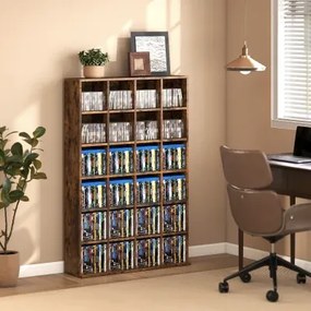 HOMCOM úložný nábytek 456 CD / 336 DVD, multimediální police, 24 přihrádek a 16 nastavitelných polic, hnědá
