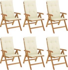 Skládací polohovací křesla s polštáři, 6 ks, masivní teak 3196495