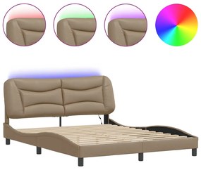 vidaXL Rám postele s LED osvětlením cappuccino 160 x 200 cm umělá kůže