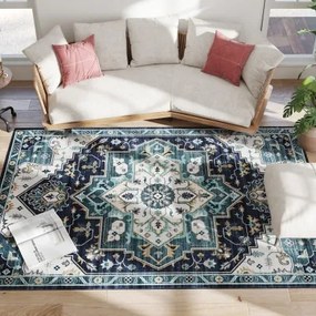 HOMCOM boho koberec, protiskluzový a pratelný, krátký vlas, pro obývací pokoj a ložnici, 230x160 cm, vícebarevný