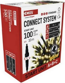 Propojovací vánoční řetěz se zdrojem EMOS Connecting D1AW01 ZY2277 startovní sada pro spojovací řetězy 10m teplá bílá