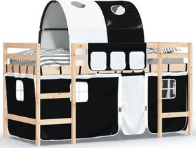 vidaXL Dětská patrová postel s tunelem bílá a 90x190 cm borovice [3207000] Barva: Bílá a černá