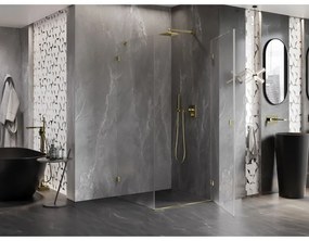 Mexen Lunar-B, pravostranný výklopný sprchový kout 70 x 70 cm, 8mm čiré sklo, zlatý profil, 832-070-070-50-00-P