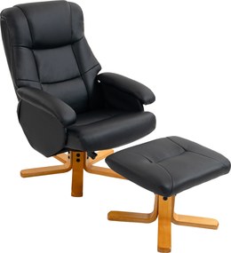 HOMCOM relaxační křeslo s podnožkou, nastavitelné PU relaxační křeslo, 360° otáčení, houpací funkce, černé