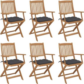 vidaXL Skládací zahradní židle s poduškami 6 ks masivní akácie [3065478] Barva: antracitová