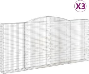 Klenuté gabionové koše 3 ks 400x30x180/200cm pozinkované železo 3146919