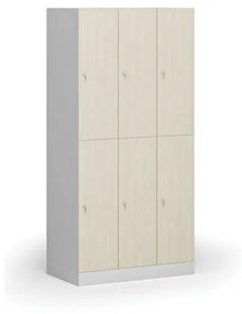 Šatní skříňka s úložnými boxy, 6 boxů, 1850 x 900 x 500 mm, cylindrický zámek, laminované dveře, bříza