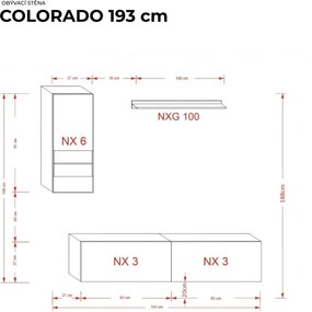 Ral Obývací stěna COLORADO 2, 193 cm - Bílo/černý lesk