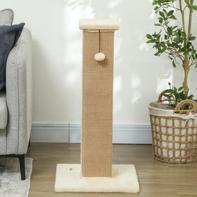 PawHut Kočičí Škrabadlo Výška 81 cm s Jutovým Sloupkem a Visícím Míčkem 41x41x81 cm Béžové