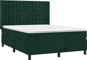 Box spring postel s matrací a LED tmavě zelená 140x190 cm samet 3139802